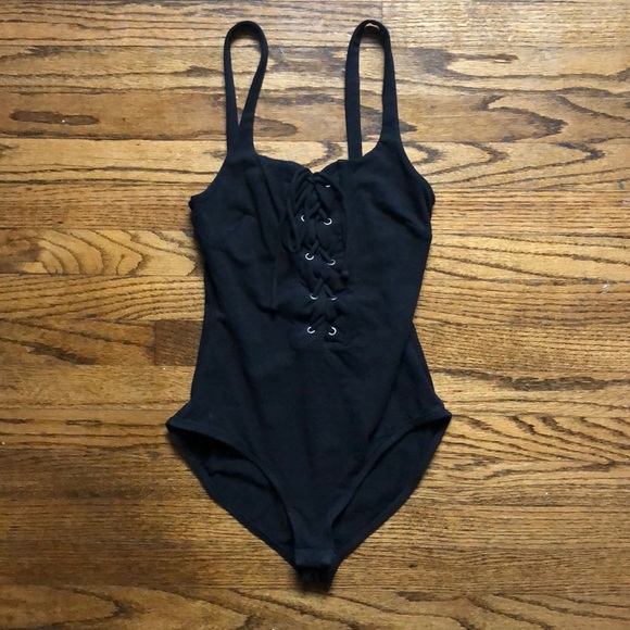 Lulus | Tops | 4 For 3 Lulus Black Lace Up Bodysuit | Poshmark
